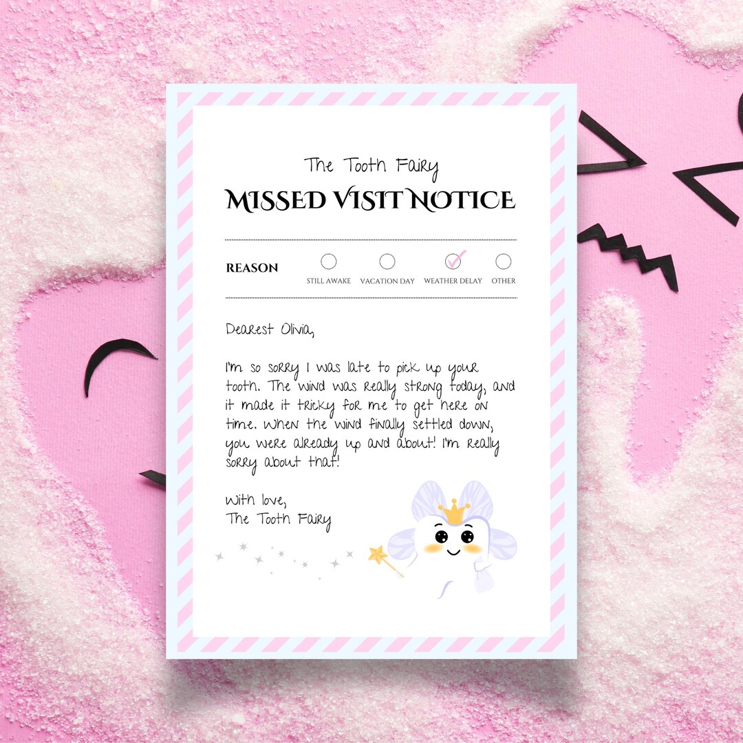 Printable Tooth Fairy Apology Letter | Editable Sorry I'm Late Note ...