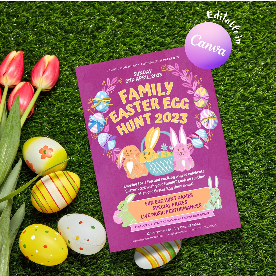 Editable Easter Egg Hunt Invitation Flyer | Canva Template for Family ...