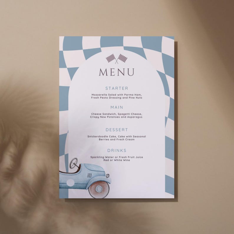 Race Car Party Menu | Editable Canva Template | Printable Racing Theme ...