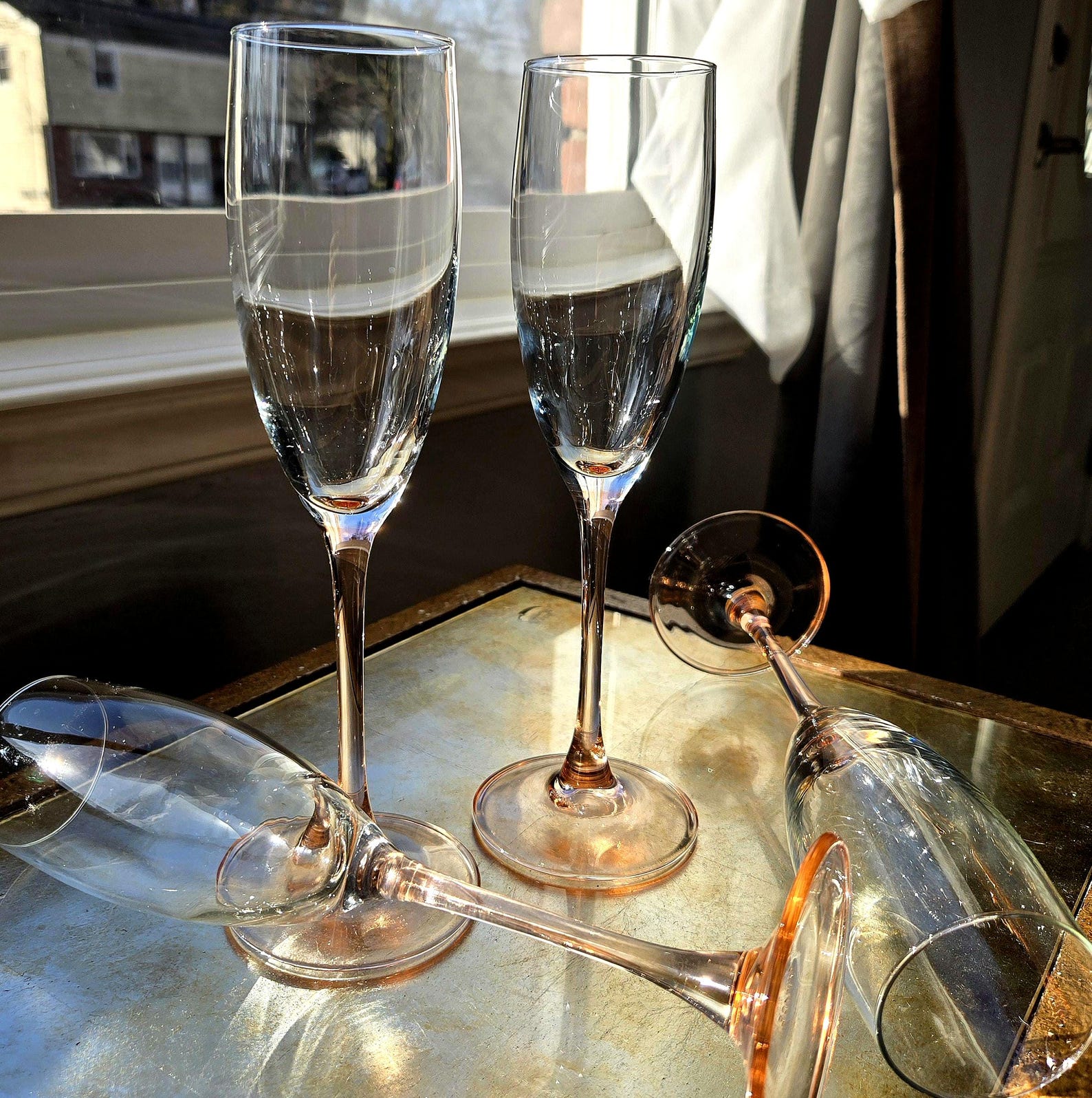 Vintage Set of 4 Rose Gold Champagne Flutes, Elegant Tall Narrow ...