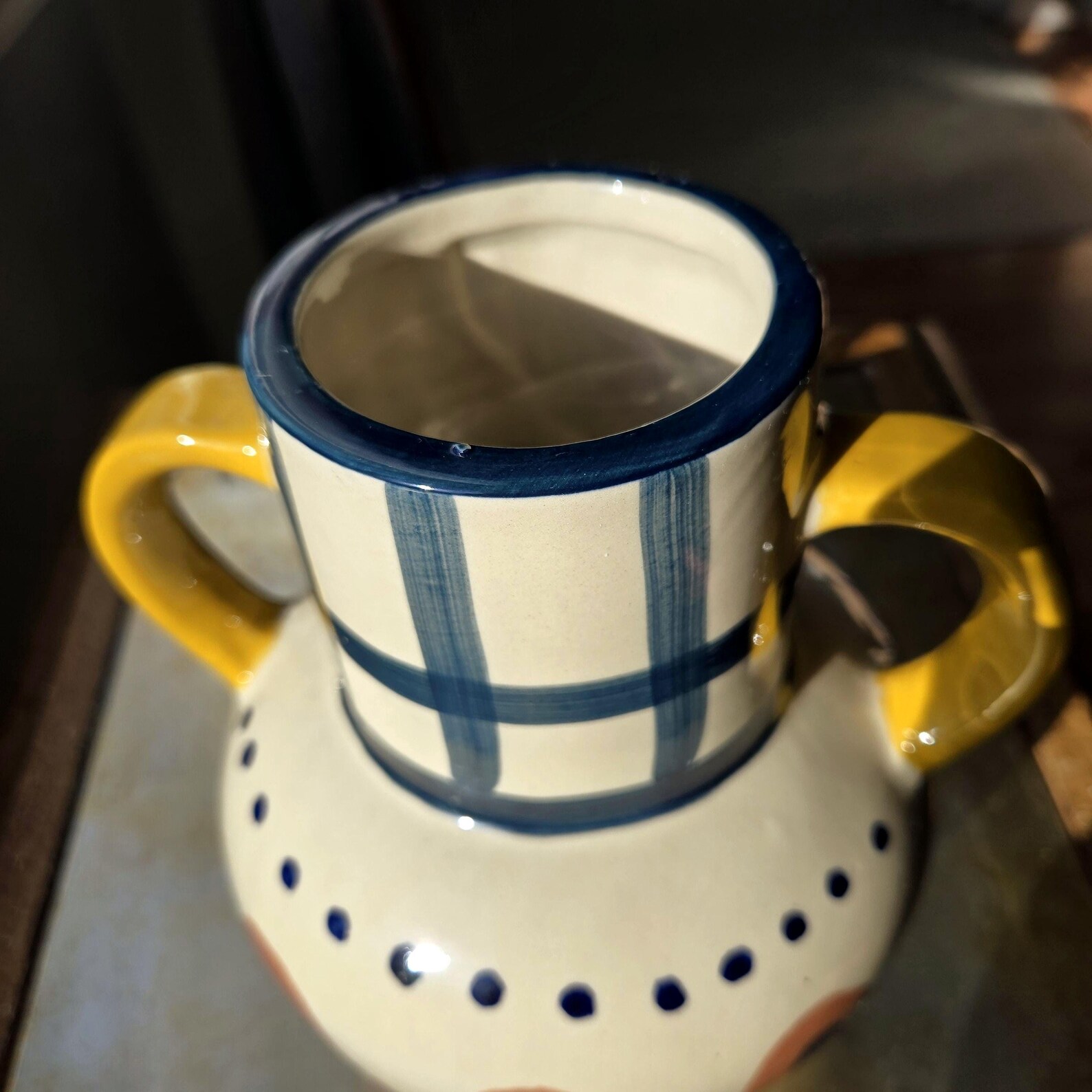 Handpainted Ceramic Vase With Bold Geometric Patterns, Artisan Round ...