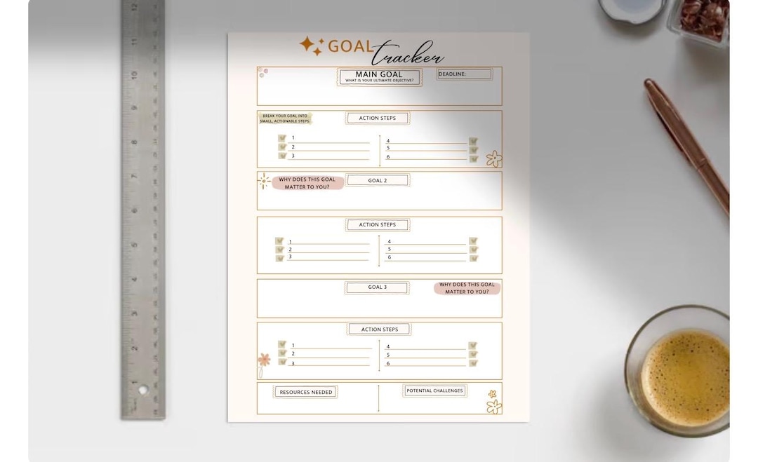Goal Tracker Planner Template | Printable PDF for Goal Setting ...
