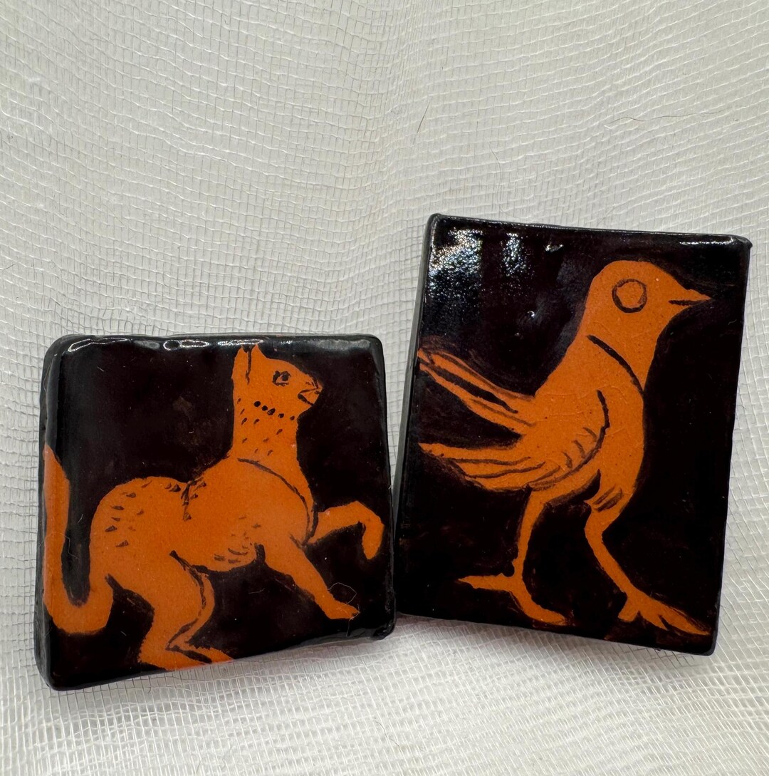 Ancient Greek Terracotta Cat and Jackdaw Bird Brooches / Badges - Etsy