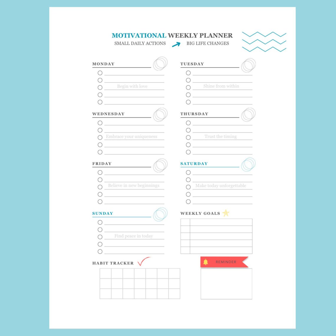 Printable PDF Planner, Motivational Planner, A4 Planner, Weekly Planner ...
