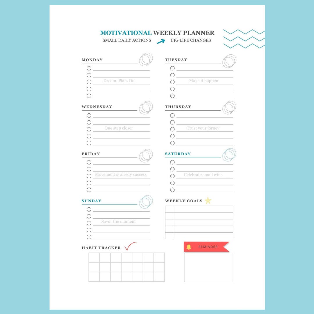 Printable PDF Planner, Motivational Planner, A4 Planner, Weekly Planner ...