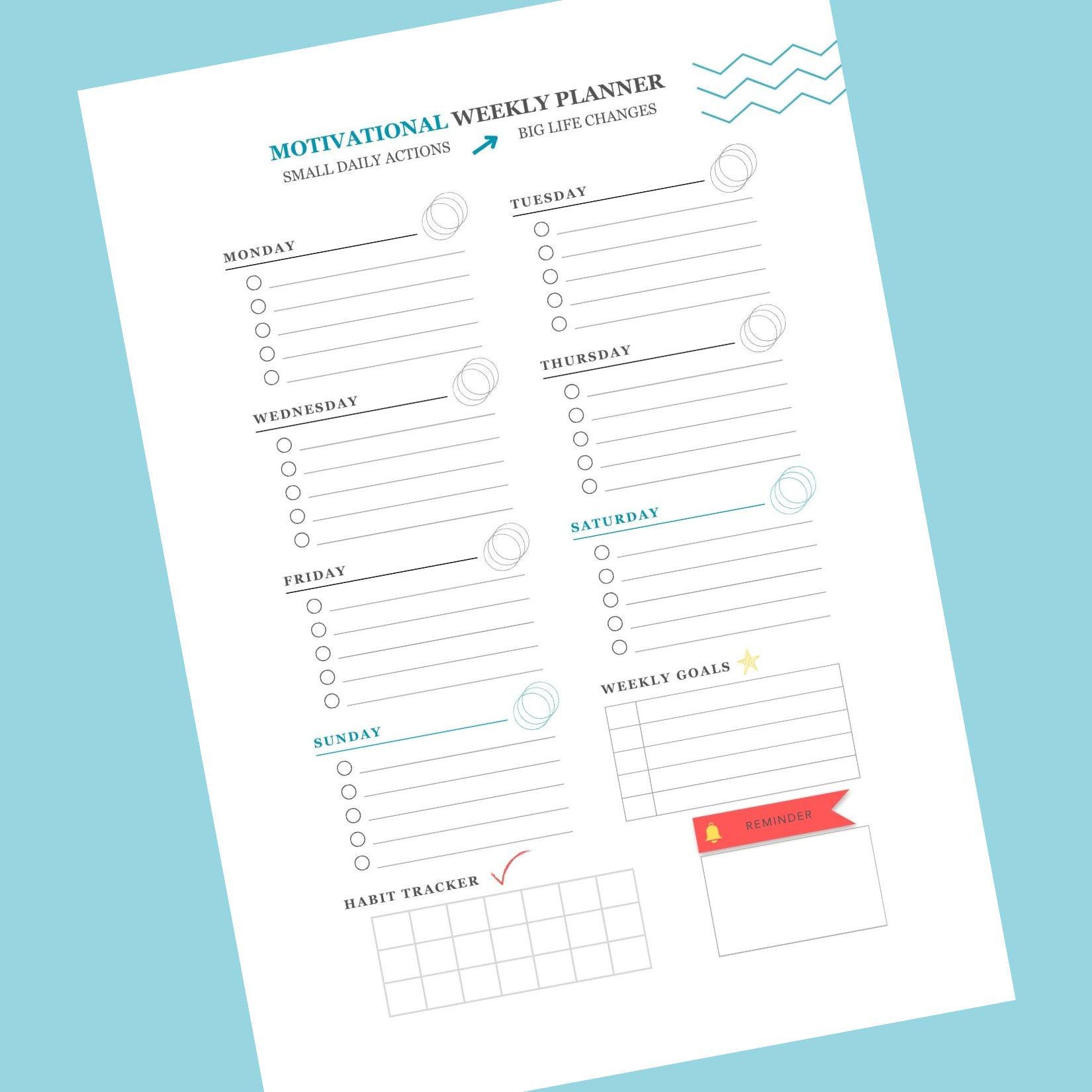 Printable PDF Planner, Motivational Planner, A4 Planner, Weekly Planner ...