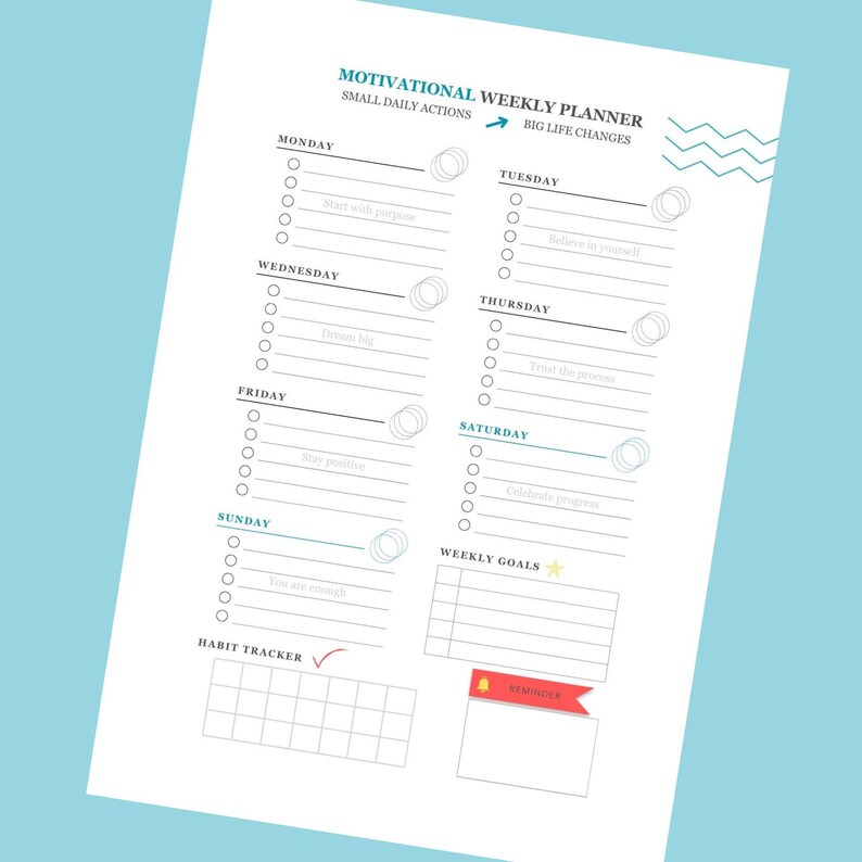 Printable PDF Planner, Motivational Planner, A4 Planner, Weekly Planner ...