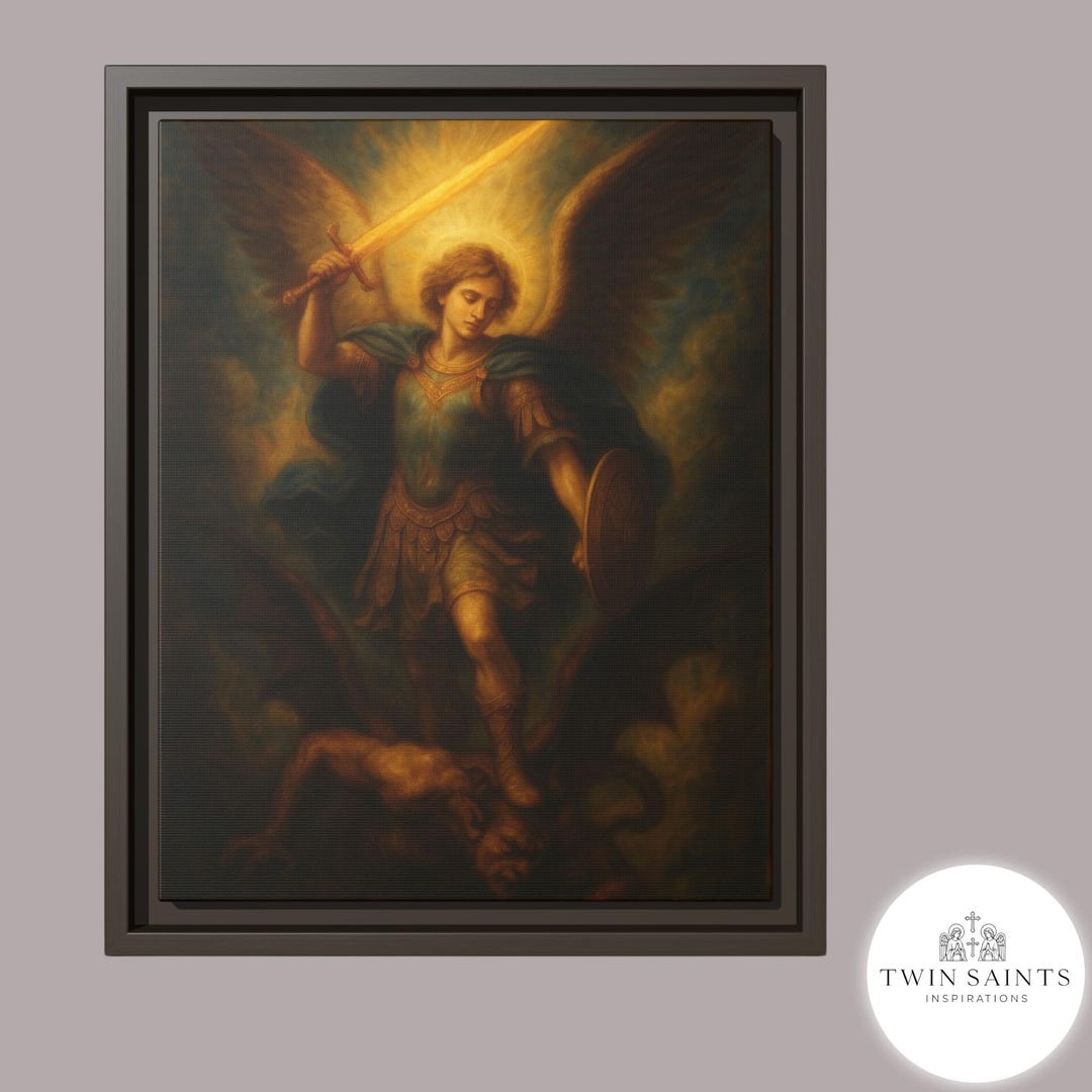 St. Michael the Archangel Oil Painting-style Framed Canvas- Catholic ...