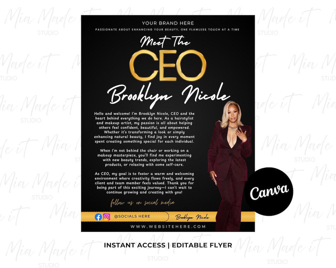 Editable Meet the CEO Flyer Template: Beauty Business, Canva Design ...