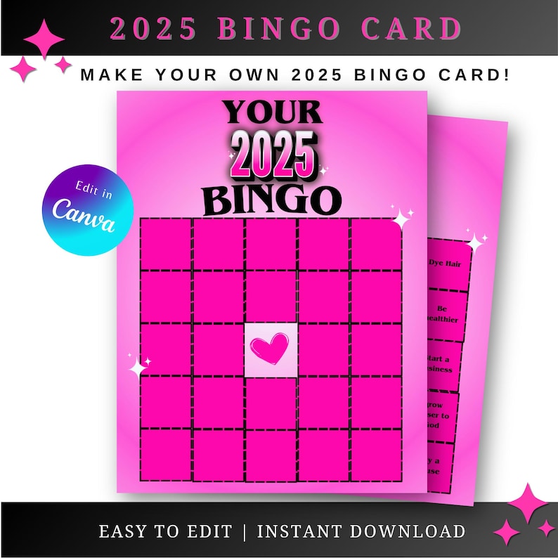 2025 Manifestation Bingo Card Template, New Years Bingo Template, 2025 ...