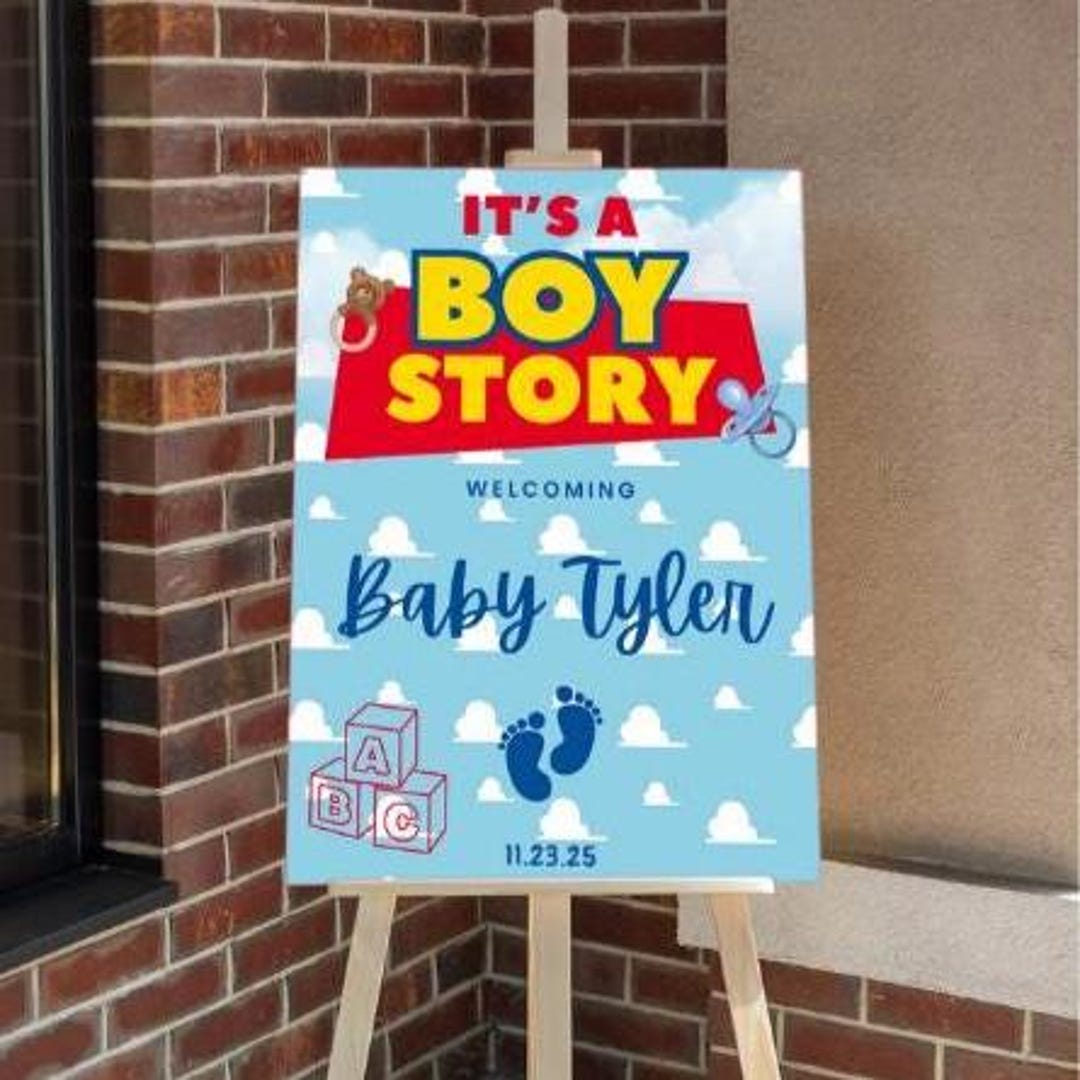 Boy Story Baby Shower Welcome Sign: Editable Canva Template (18x24 ...