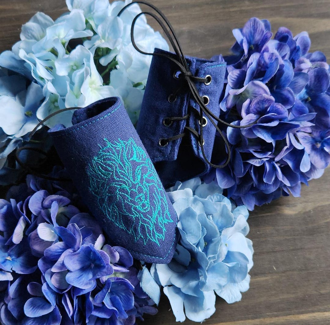 Royal Blue Linen Arm Cuff – Wolf Embroidery | Single or Pair ...