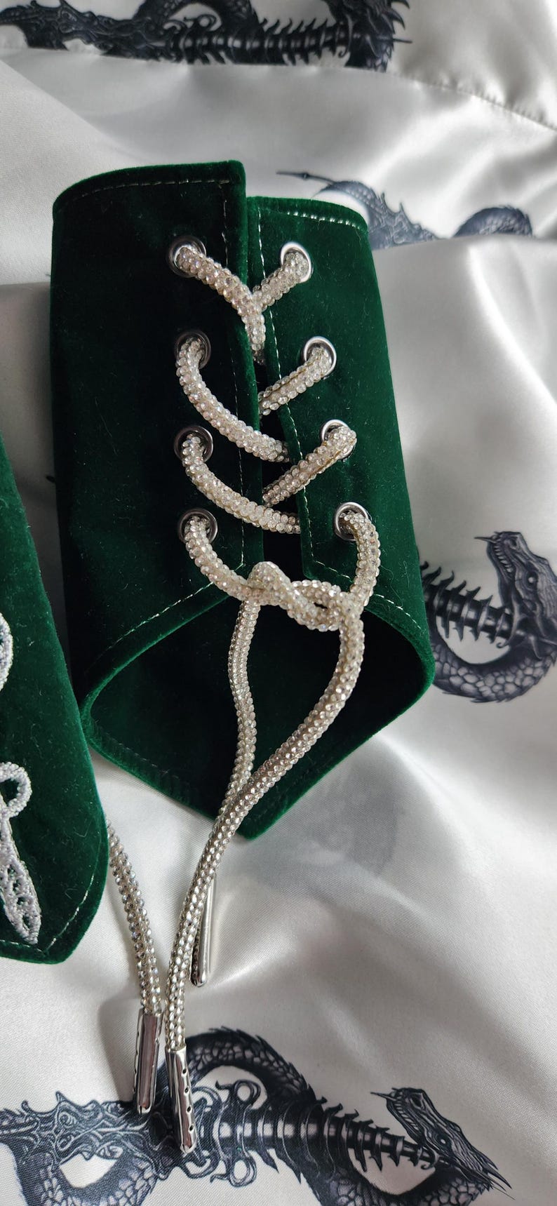 Emerald Velvet Wizard Cuffs – Snake & Wand Embroidered Arm Wraps ...