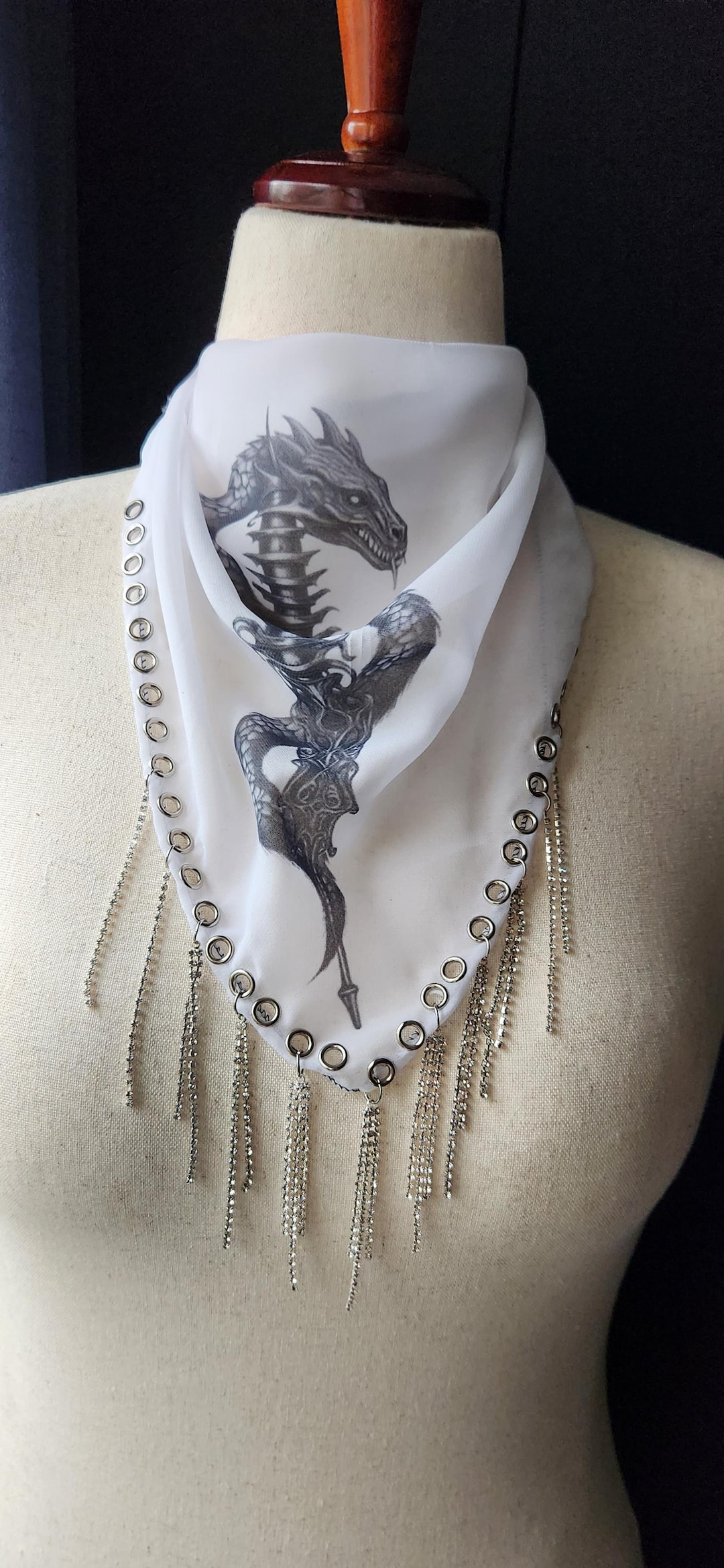 Bandana Necklace – Rod of Asclepius Print Scarf With Grommets & Jewelry ...