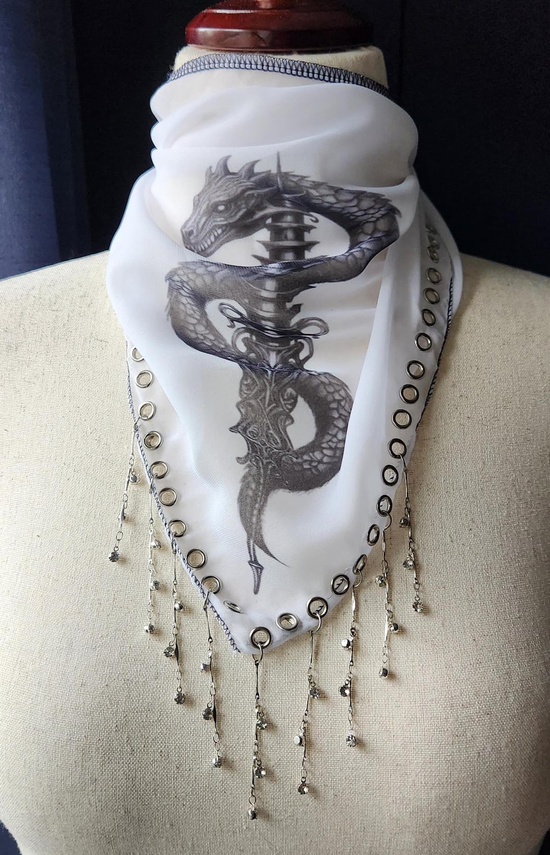 Bandana Necklace – Rod of Asclepius Print Scarf With Grommets & Jewelry ...