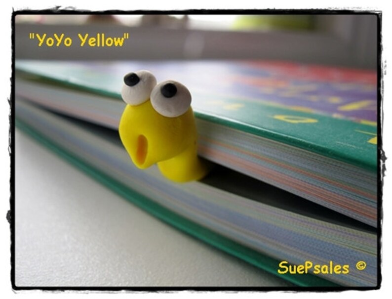 Two Polymer Clay Bookworms, Polymer Clay Reading Buddies, 3D Bookmarks ...