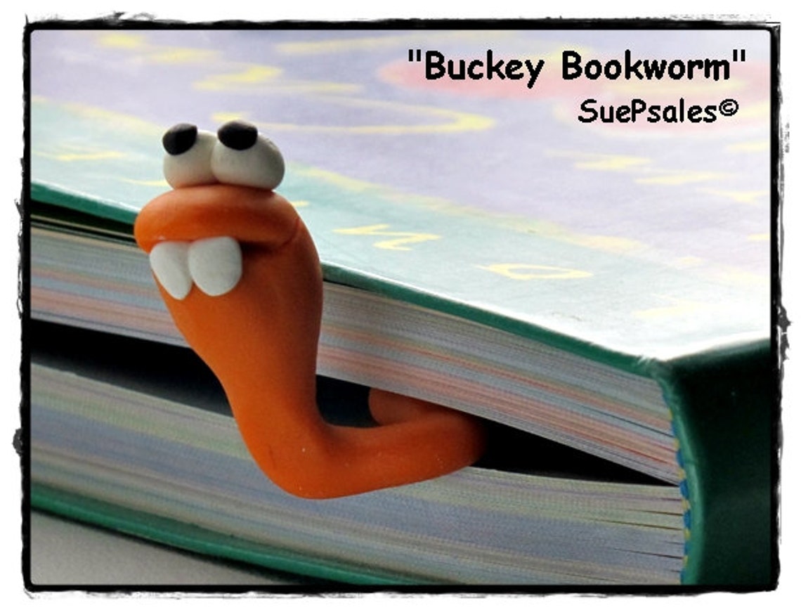 Two Polymer Clay Bookworms, Polymer Clay Reading Buddies, 3D Bookmarks ...