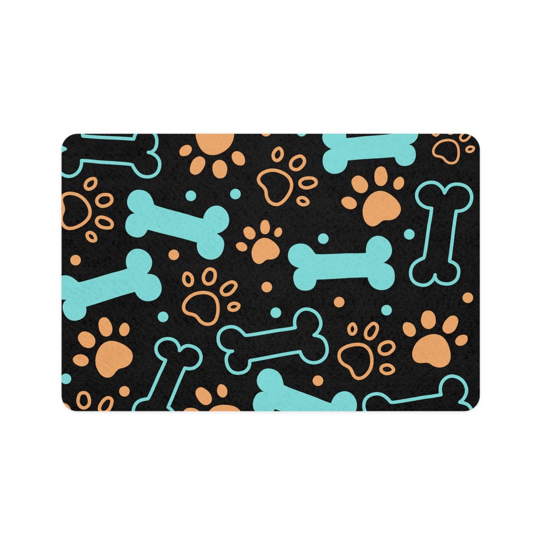 Pet Food Mat Paw Print and Bone Pattern, Dog Bowl Placemat, Cat Feeding ...
