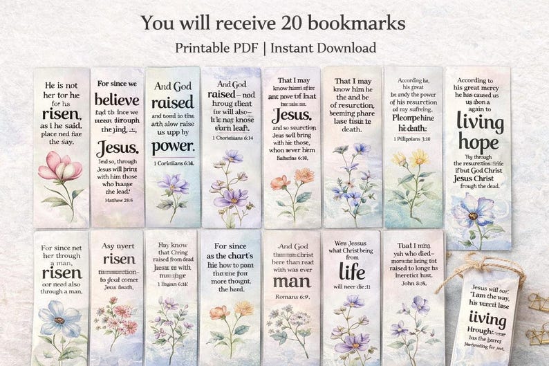 Christian Easter Bookmarks Printable | 20 Bible Verse | Scripture ...