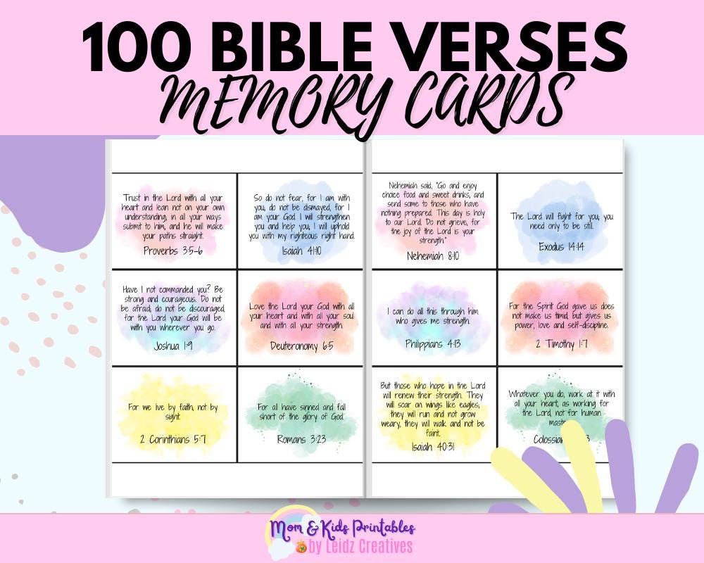 100 Bible Verse Memory Cards | Watercolor Scripture (instant Download ...