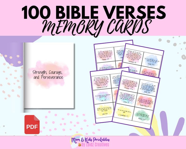 100 Bible Verse Memory Cards | Watercolor Scripture (instant Download ...