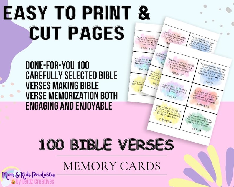 Printable Bible Verse Memory Cards | 100 Scripture Cards | Bible Memory ...