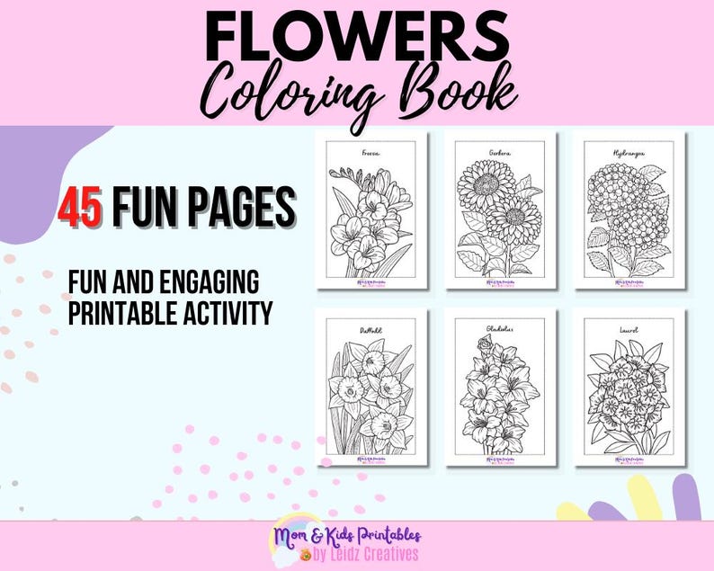 Printable and Digital Flower Coloring Book | 45 Pages of Floral ...