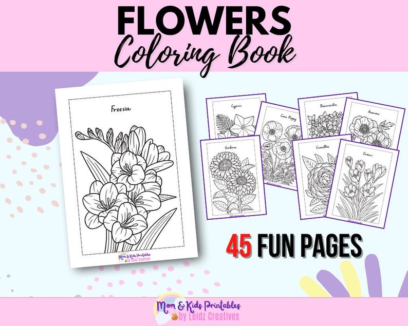 Printable and Digital Flower Coloring Book | 45 Pages of Floral ...