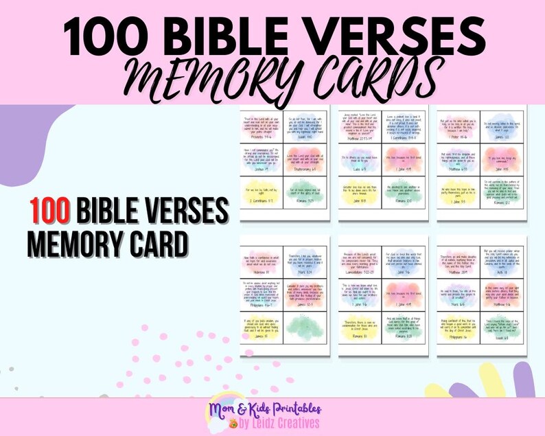 Printable Bible Verse Memory Cards | 100 Scripture Cards | Bible Memory ...