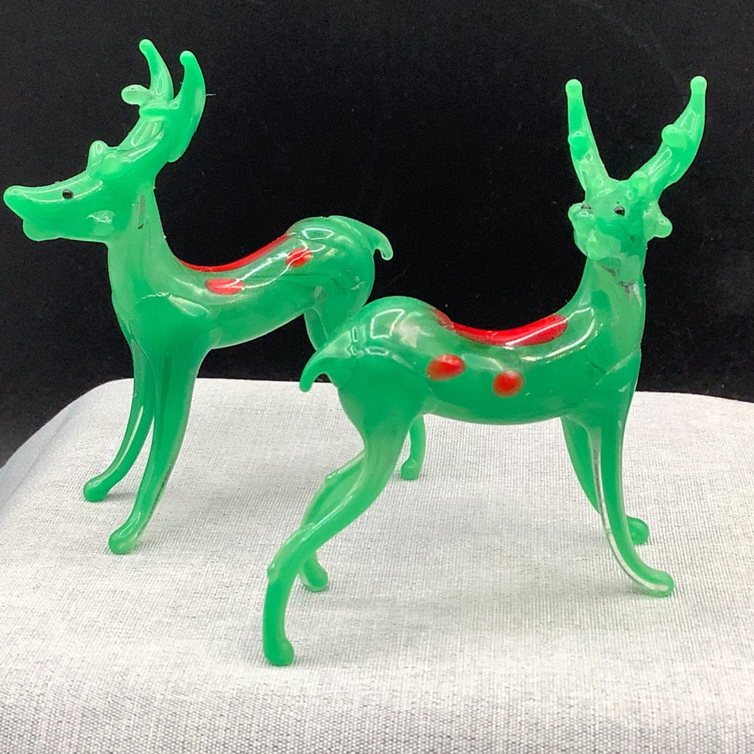 Pair of Tiny Vintage Japanese Green and Red Glass Reindeer - Etsy