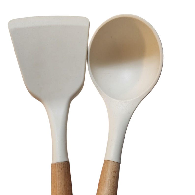Sensarte Silicone Spatula and Ladle Wood Handle - Etsy