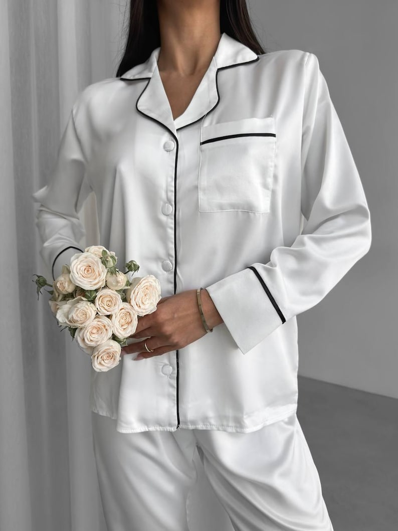 White Luxury Soft Satin Silk Pajama Loungewear for Women - Etsy