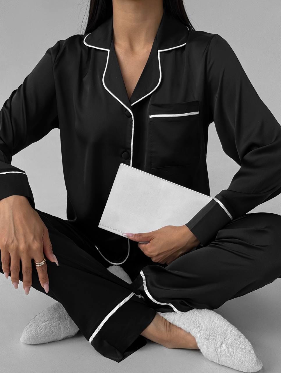 Black Luxury Soft Satin Silk Pajama Loungewear for Women - Etsy