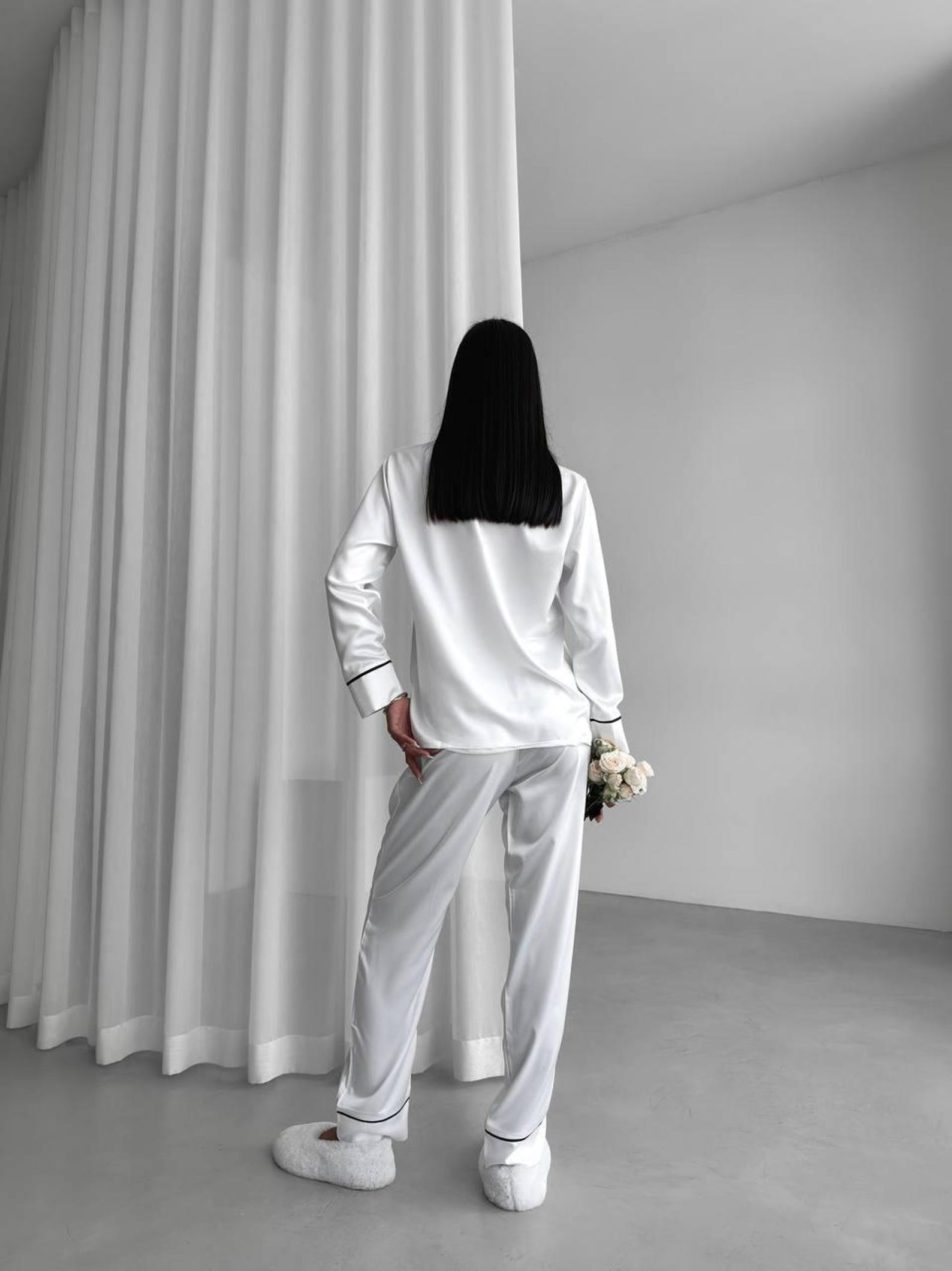 White Luxury Soft Satin Silk Pajama Loungewear for Women - Etsy