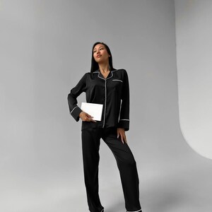 Black Luxury Soft Satin Silk Pajama Loungewear for Women - Etsy