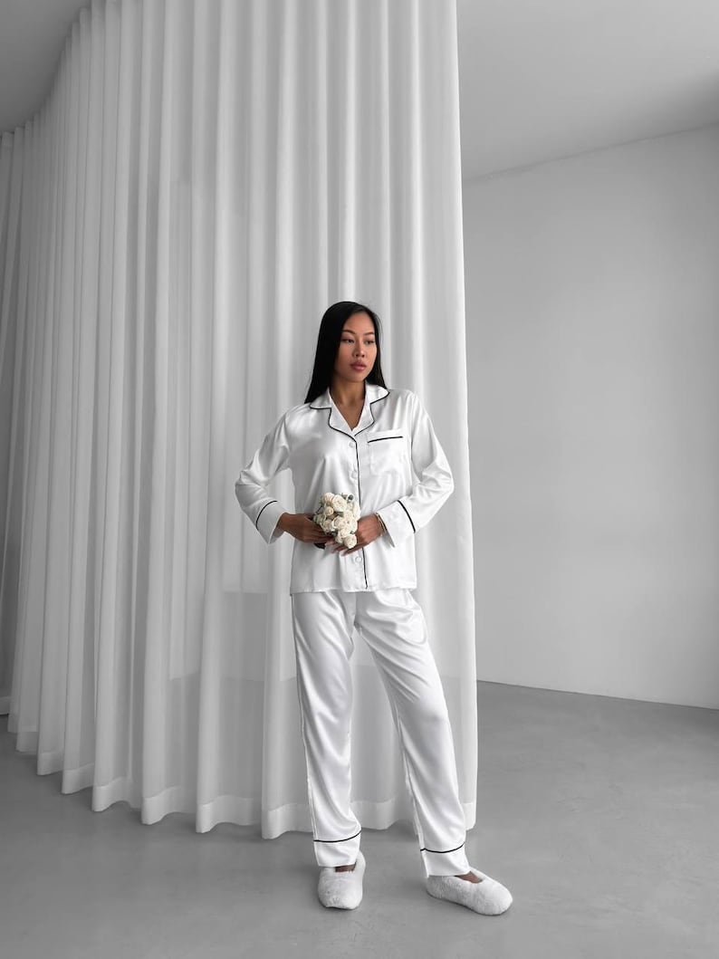 White Luxury Soft Satin Silk Pajama Loungewear for Women - Etsy