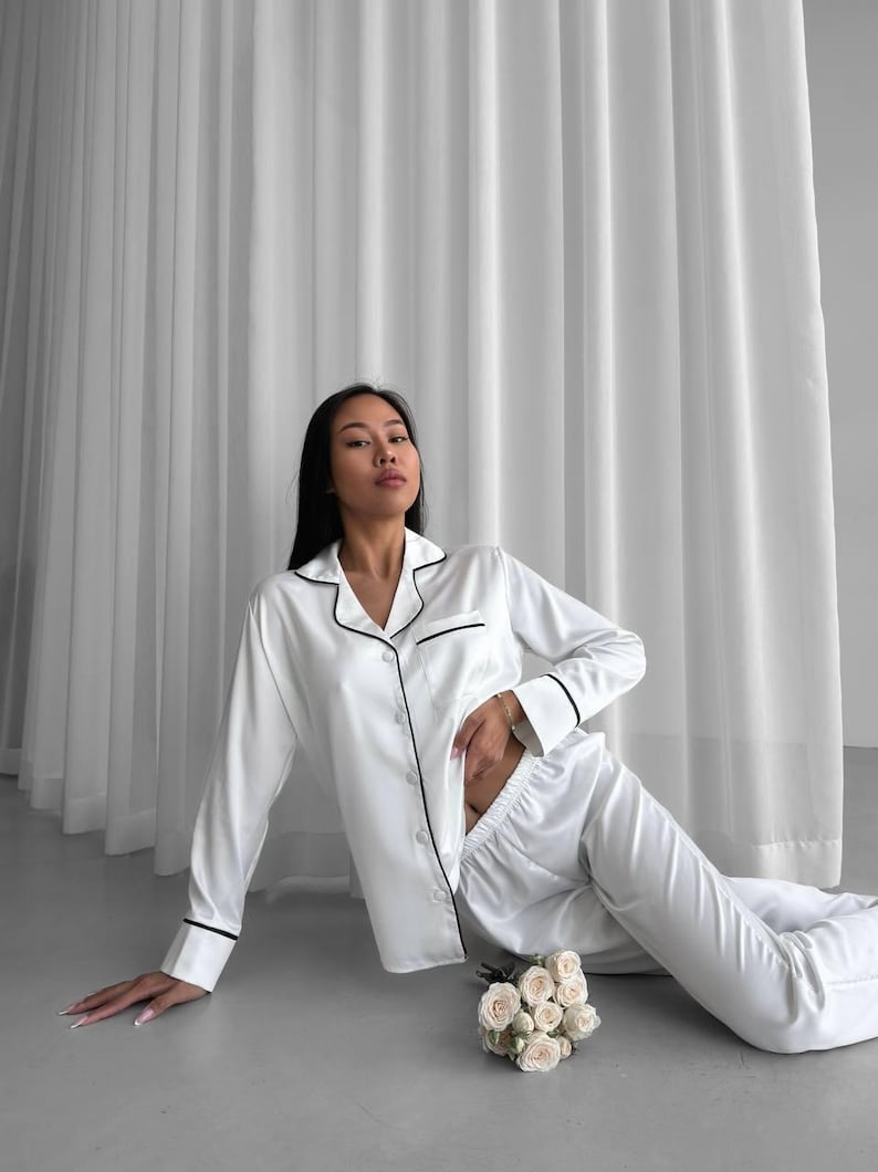 White Luxury Soft Satin Silk Pajama Loungewear for Women - Etsy