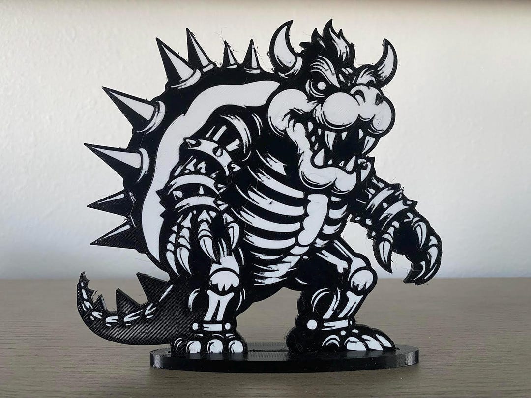 Skeleton Bowser - Super Mario 2D Silhouette Art - Etsy
