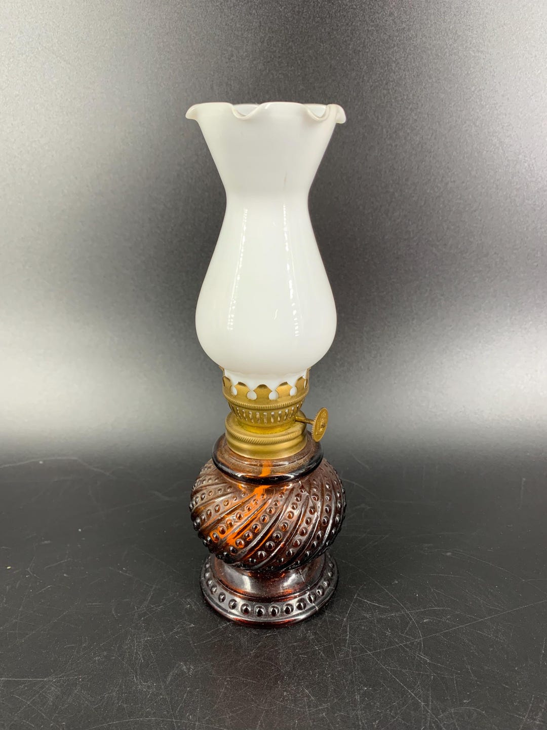 Vintage Enesco Amber Brown Amber Glass Oil Lamp White Shade - Etsy UK