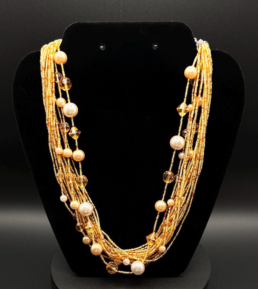 Vintage Esmor Multi-strand Necklace: Gold Beads, Faux Pearls, Retro ...