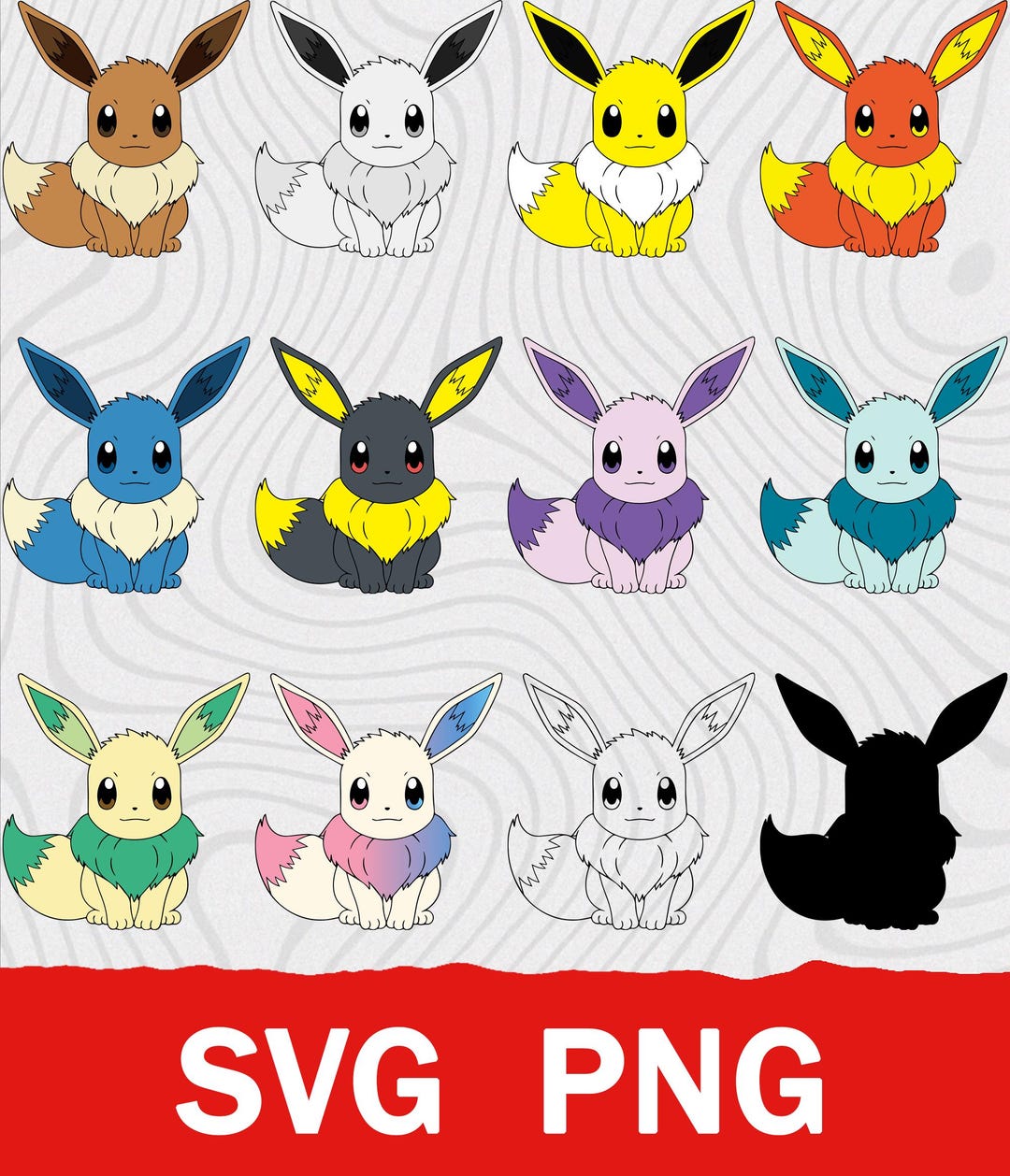 Eevee Colors Bundle Shiny Pokemon Vector, Pokemon SVG, Pokemon Png ...