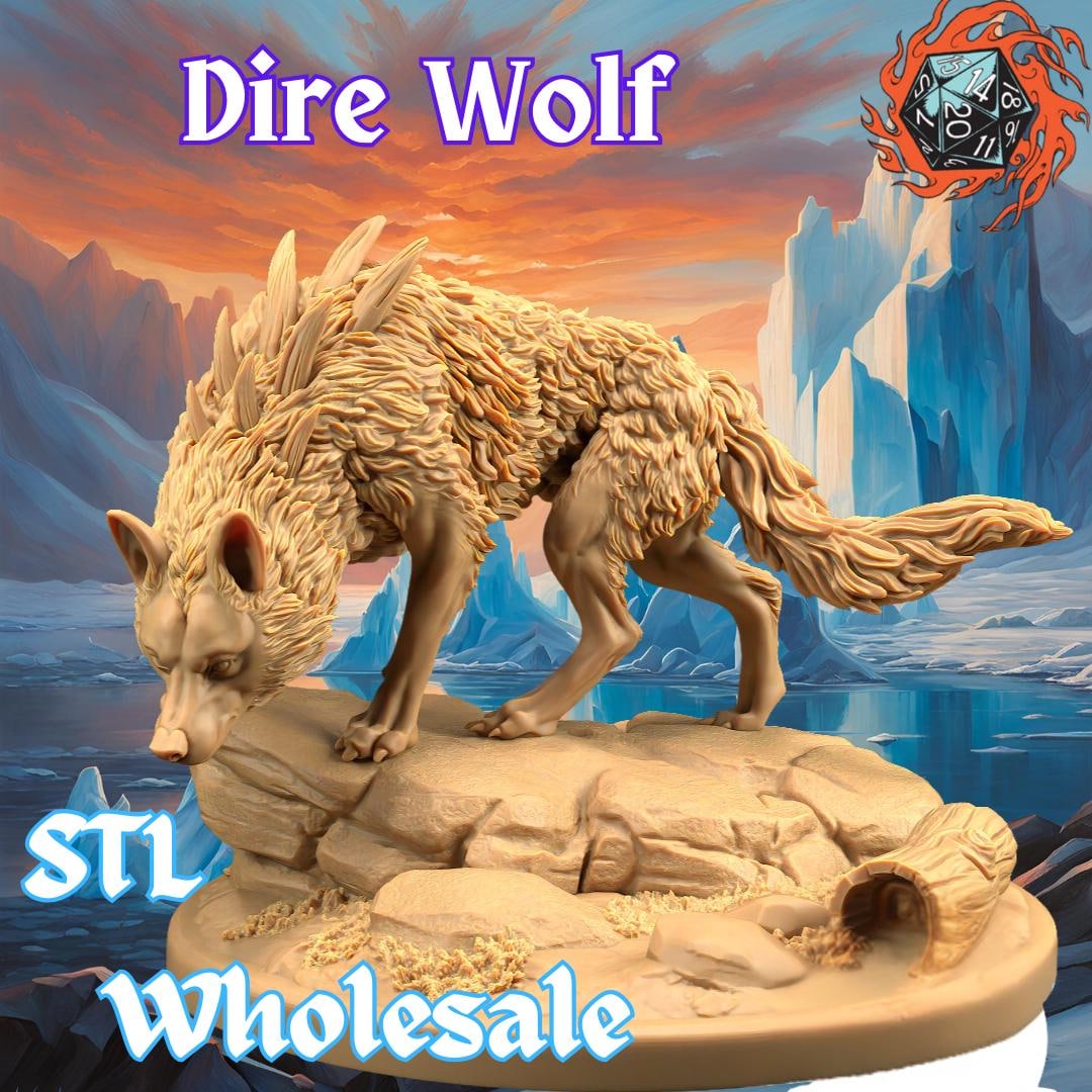 Large Dire Wolf D&D 51mm Miniature STL Files - Etsy