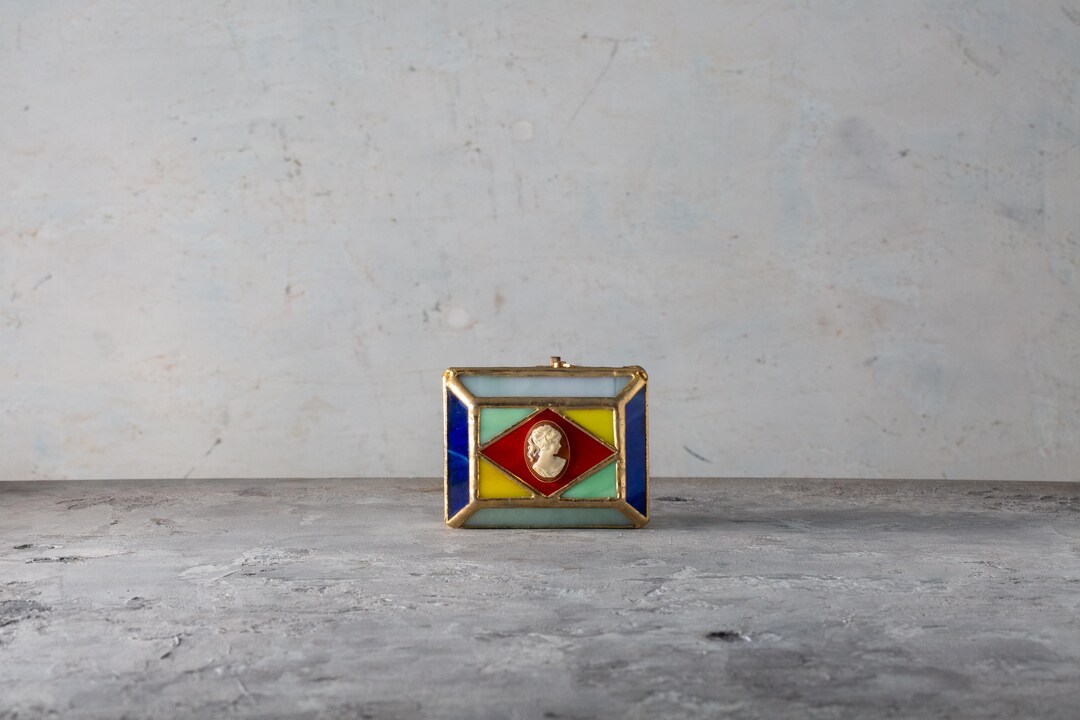 Stained Glass Music Box With Cameo Motif Japanese Handmade 1980s - Etsy