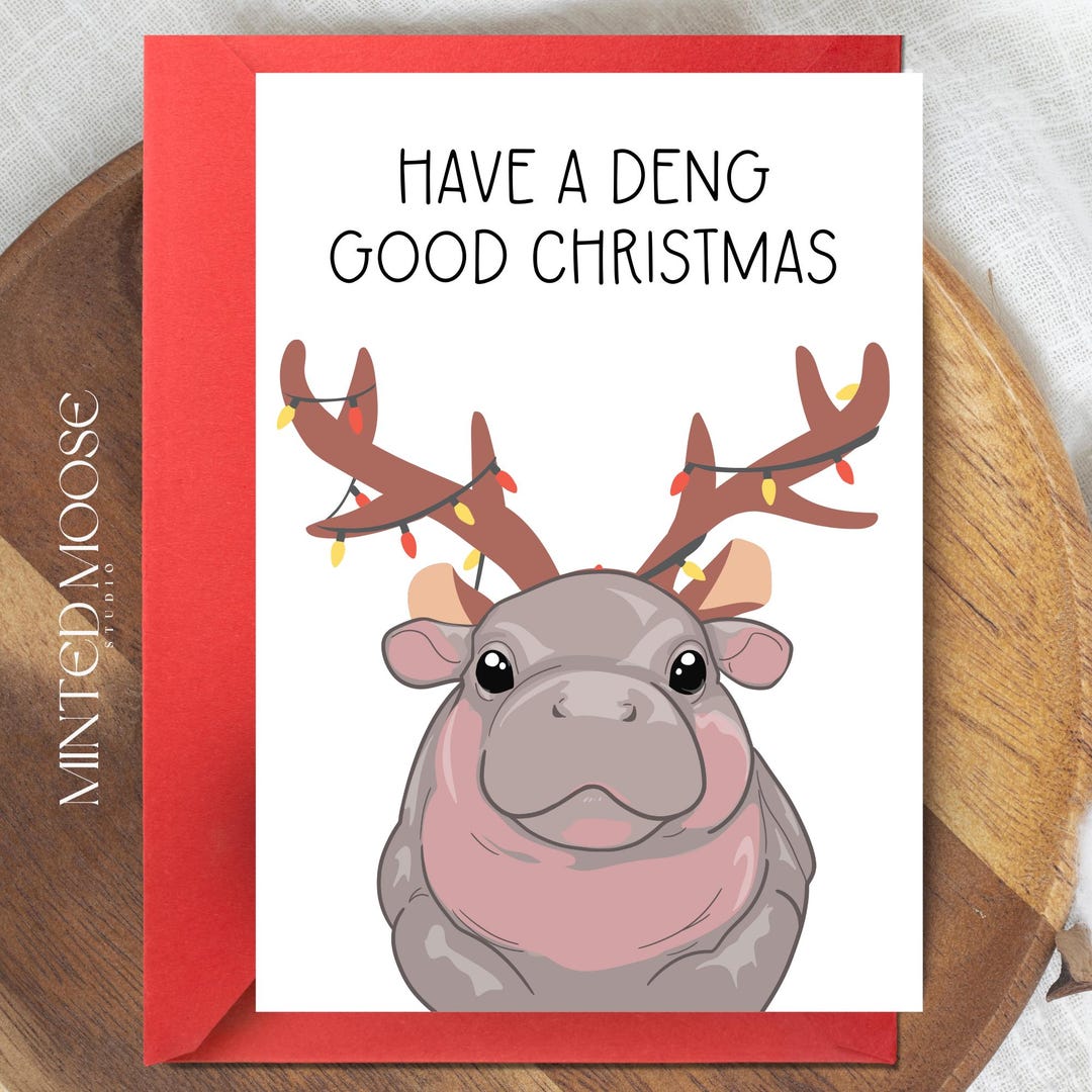 Moo Deng Christmas Card, Moo Deng, Funny Christmas Card, Moo Deng Hippo ...