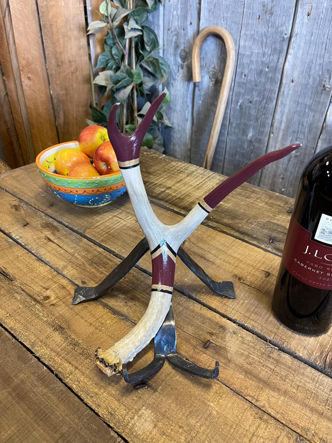 Wine Bottle Whitetail Antler Stand With Forged Details to Organize Your ...