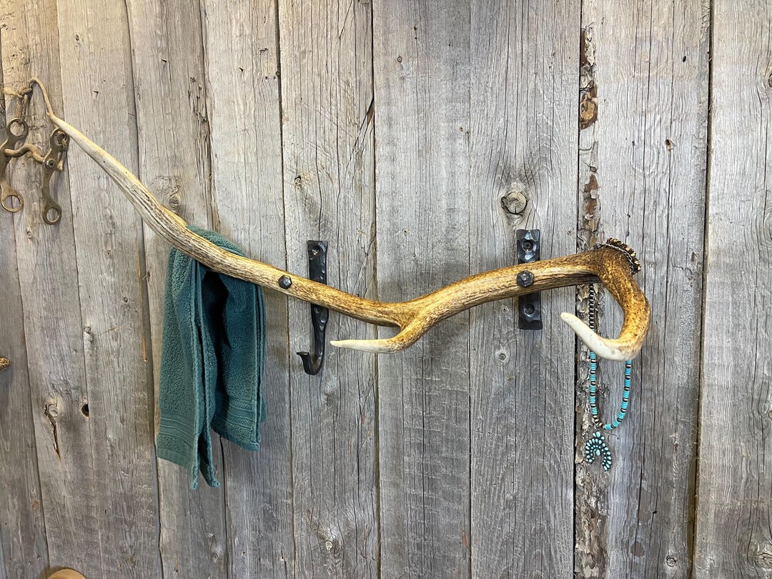 Elk Antler Wall Hanging Rack With Forged Details. but Your Towel or ...
