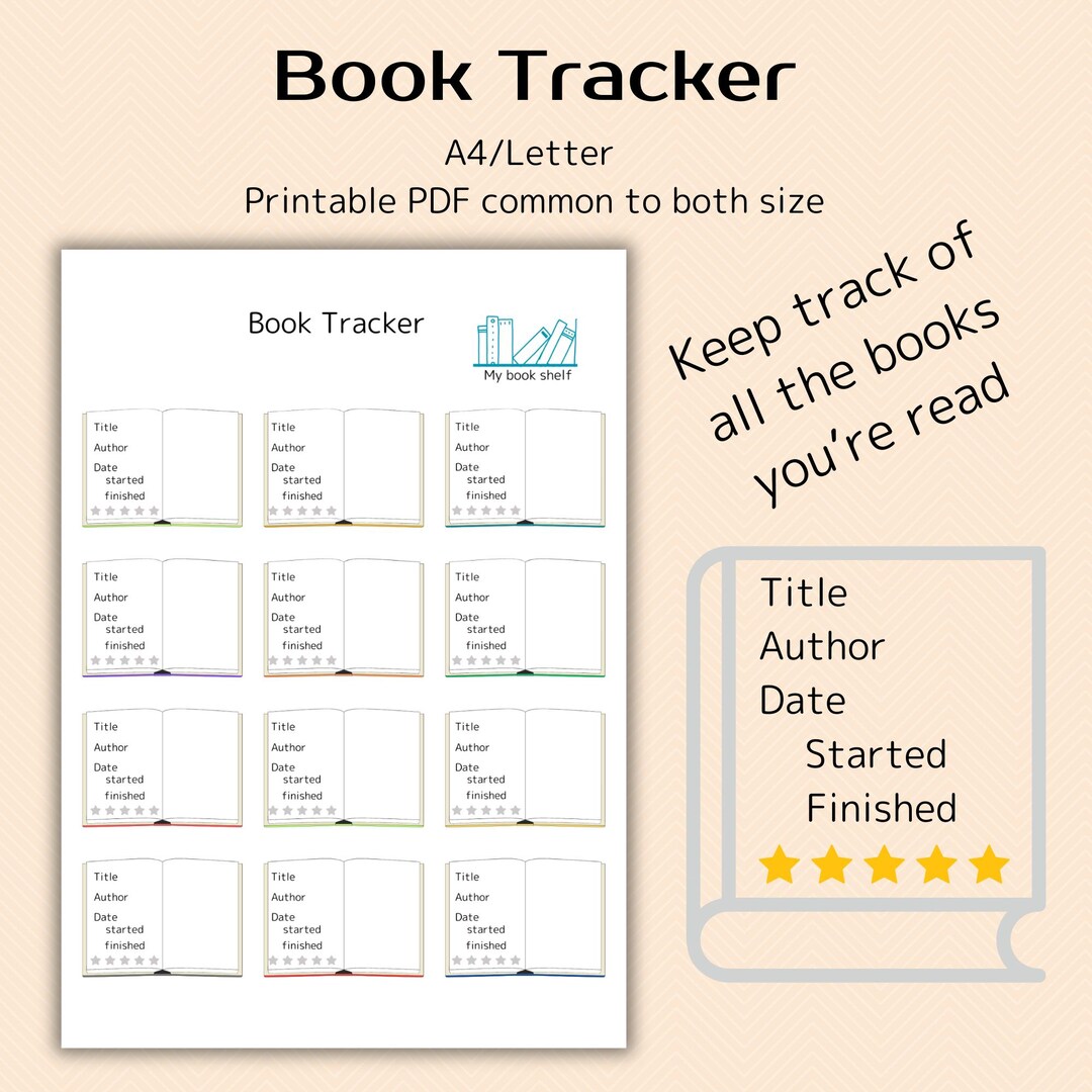 Book Tracker, Reading Log, Printable, PDF, 1page - Etsy