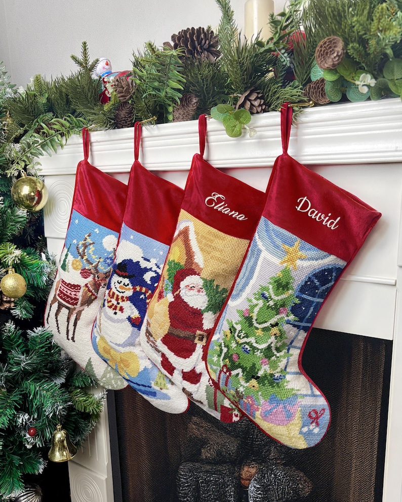 Personalized Needlepoint Christmas Stockings, Custom Name Wool ...