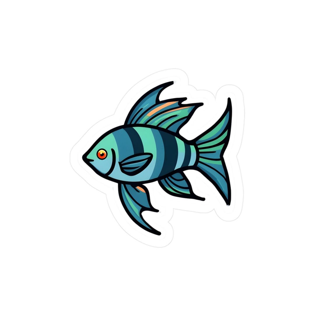 Teal Striped Fish Kiss-cut Vinyl Decal - Ocean Inspired Fish Sticker ...
