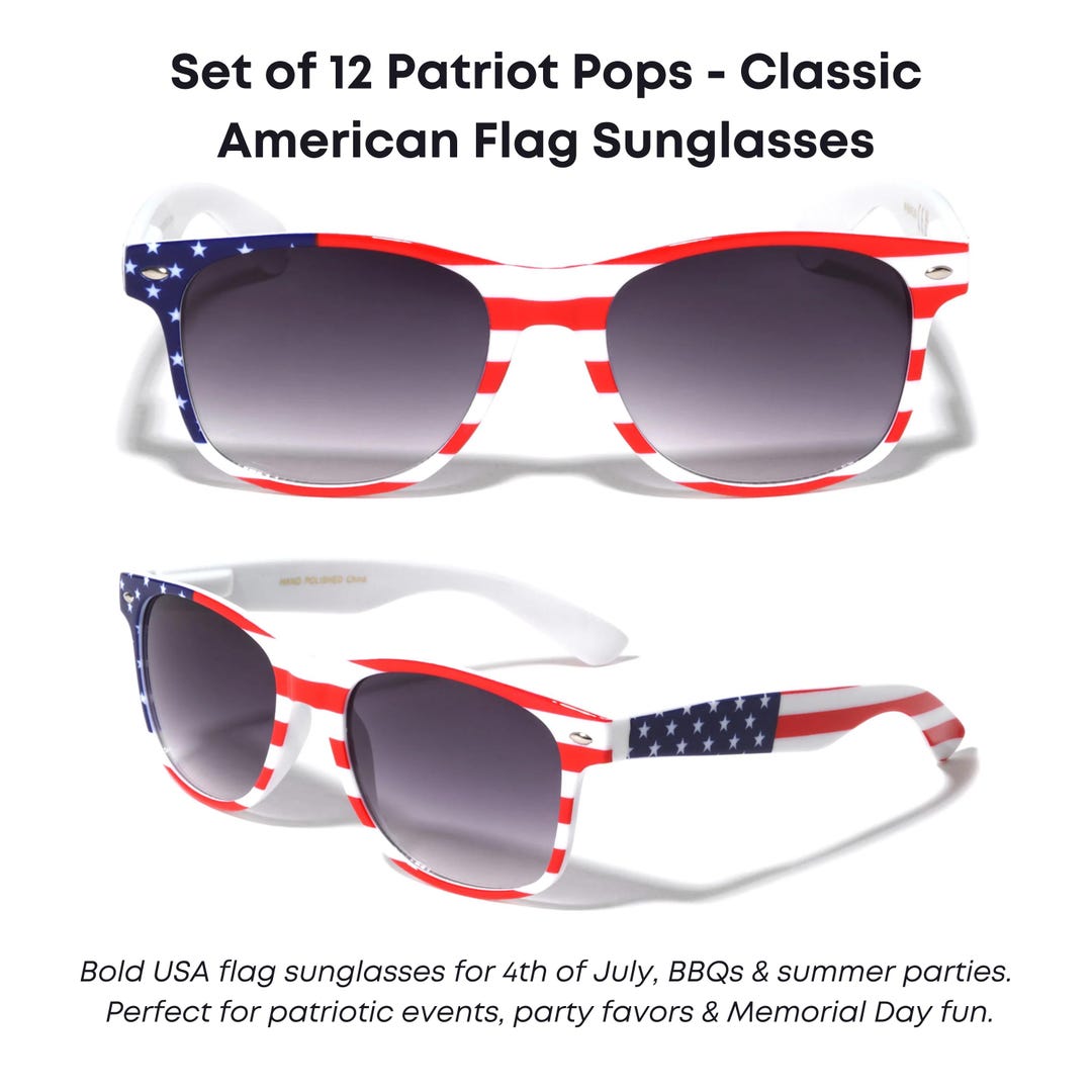 Set of 12 Patriot Pop – USA Flag Sunglasses | 4th of July Party Favors ...